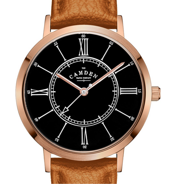 No.27 Type II Rose Gold and Black on Tan Leather - The Camden Watch Company