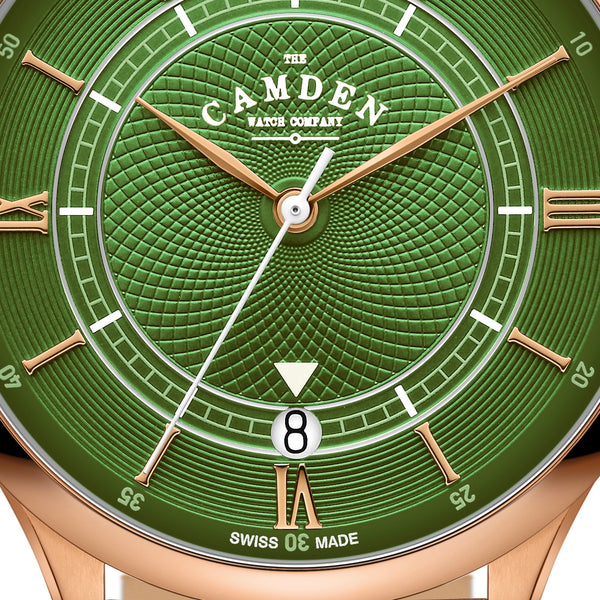No.274 Automatic rose gold, green and tan - The Camden Watch Company
