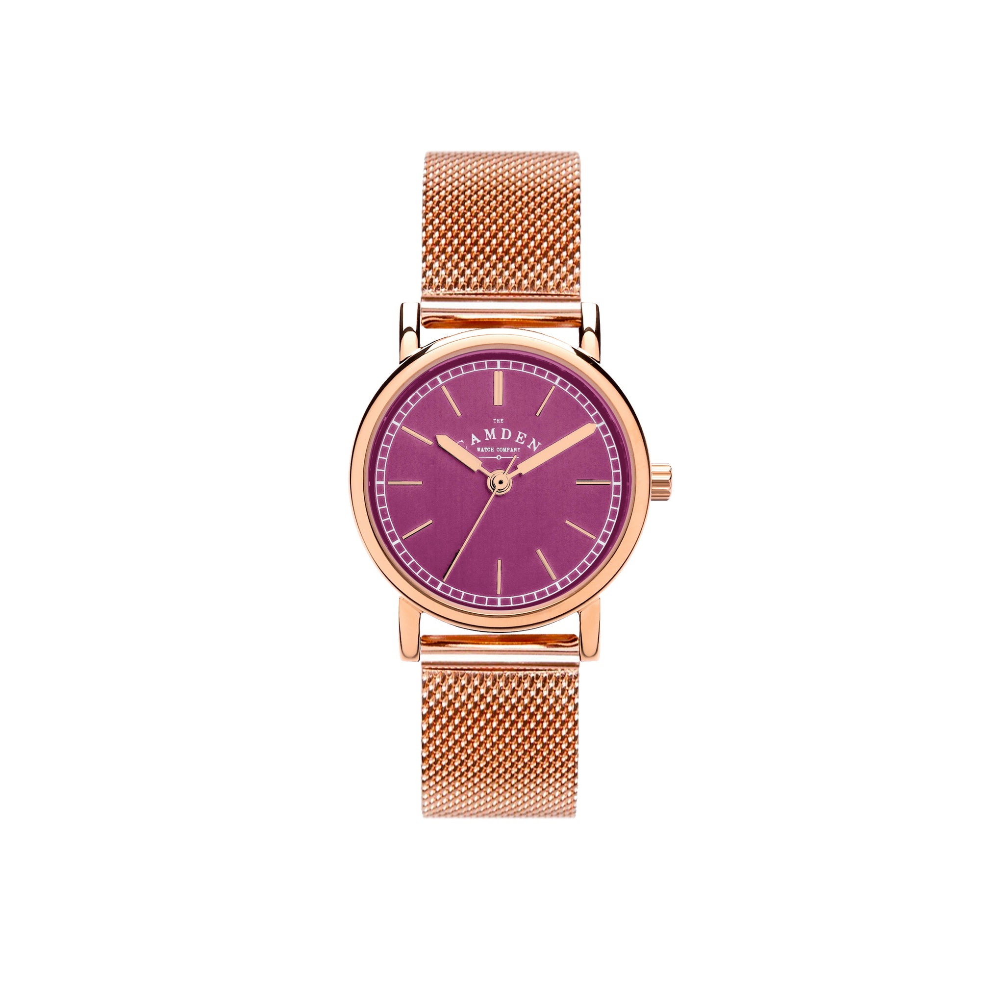 No.24 Rose Gold and Oxblood on Mesh - The Camden Watch Company